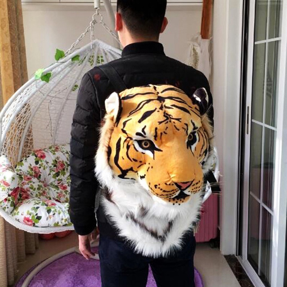 Stuffed Tiger Head Backpack Simulation Personalised Lion Knapsack ...