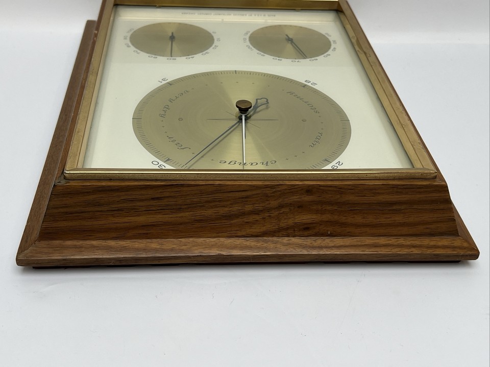 Vintage MidCentury Airguide Walnut and Brass Weather Station Airguide ...