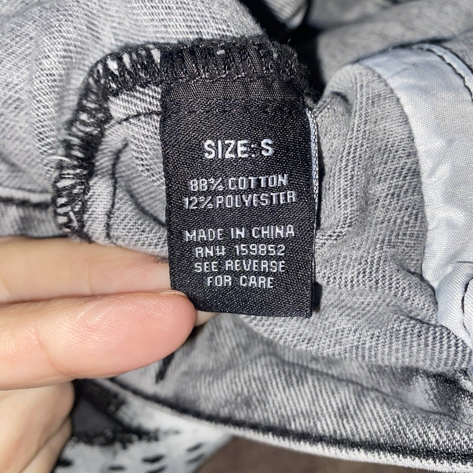 Smoke & Ash Denim Jacket Mens S Gray Distressed Samurai Graphic Bushido ...