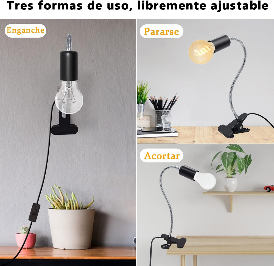 Lampada E27 Con Pinza Regolabile Clip Portalampada 220Cm Cavo Lungo E ...