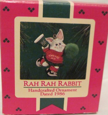1986 HALLMARK- RAH RAH RABBIT - MINT ORNAMENT IN SHELF WEAR BOX | eBay