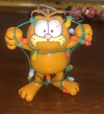 Vintage 1978 Garfield Enesco Christmas Ornament - LIGHTEN UP - Lights ...