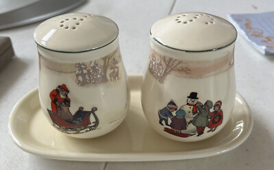 Vintage Winter Snow Play Salt & Pepper Shaker Set 3.5” With Plate | eBay