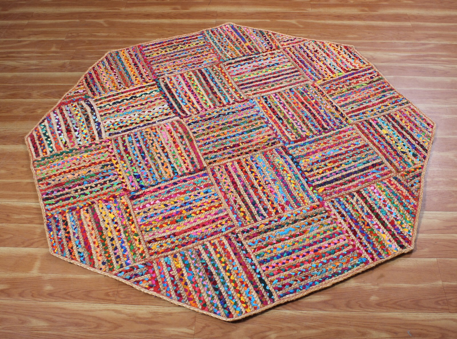 Red Octagon Kilims Hand Braided Cotton Jute Area Rug Living Room ...