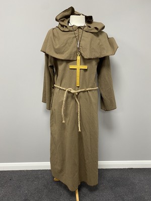 Brown Monk Robe With Rope Belt, Hood & Cross - Religious Church Fancy ...