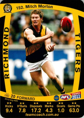 2011 RICHMOND TIGERS AFL Card MITCH MORTON Teamcoach | eBay