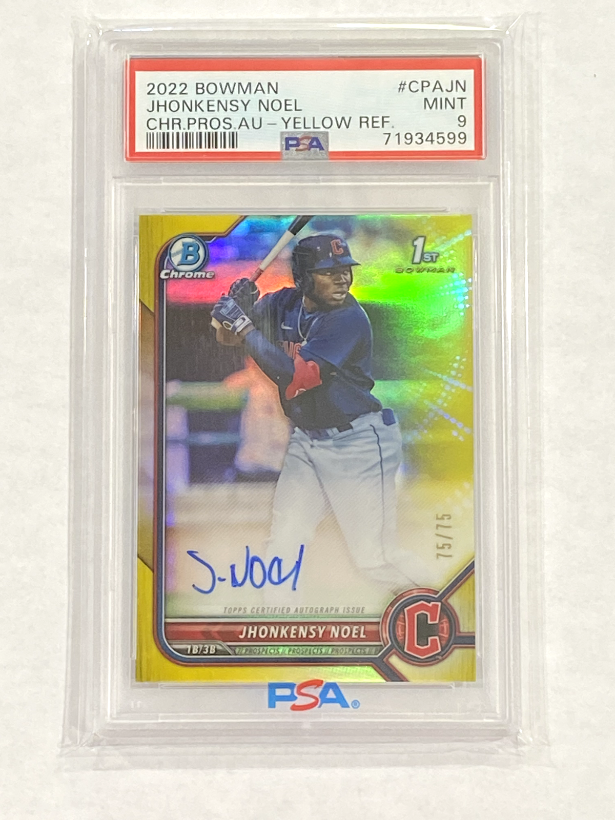 Jhonkensy Noel 2022 Bowman Chrome Yellow Refractor Auto 75/75 PSA 9 ...
