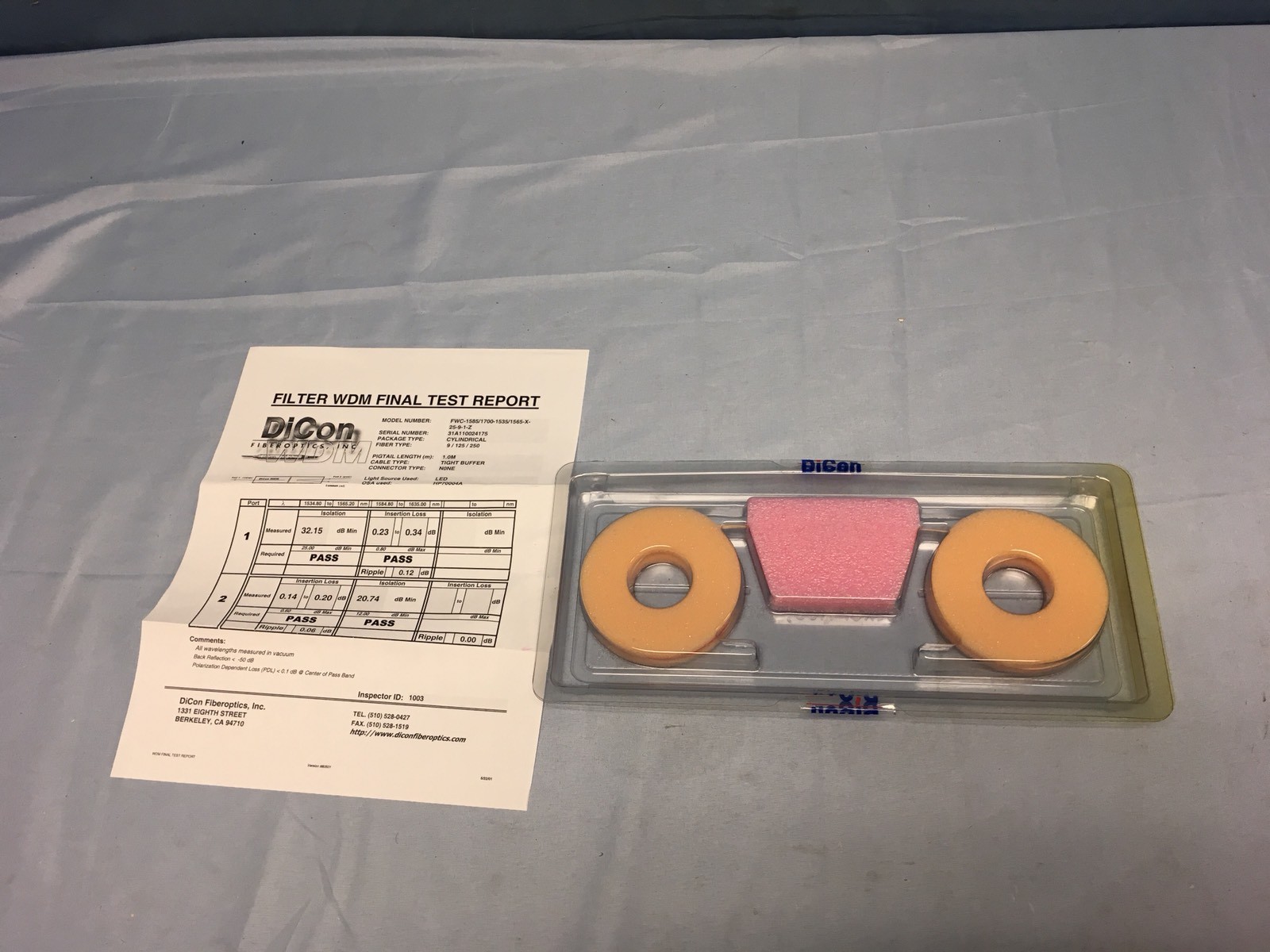 NEW DICON FWC-1585/1700-1535/1565-X-25-9-1-2 Fiber Optic Filter 9/125 ...