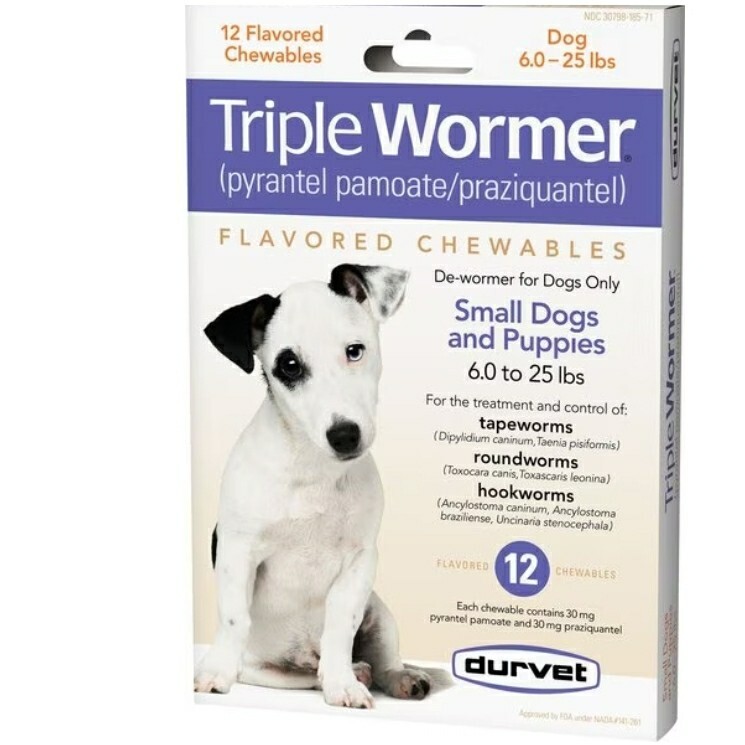 Triple Wormer Durvet Puppy and Small Dogs 6-25 lb, 12 Count FREE ...