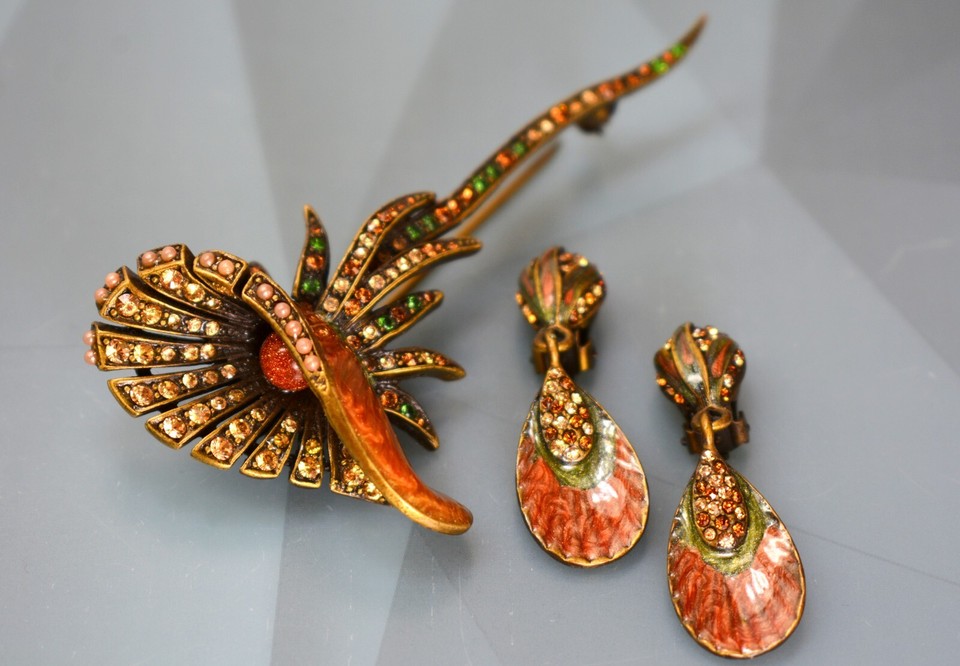 JAY STRONGWATER Vintage Jewelry Flower Brooch Pin & Earrings Statement ...