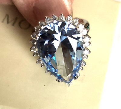 NWT TOVA Sterling & Simulated Aquamarine Teardrop Statement Ring Size 7 ...