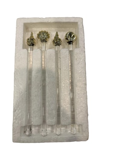 6" Swizzle Stick Glass Cocktail Drink Stir Sticks Shells Gold Set Of 4 ...