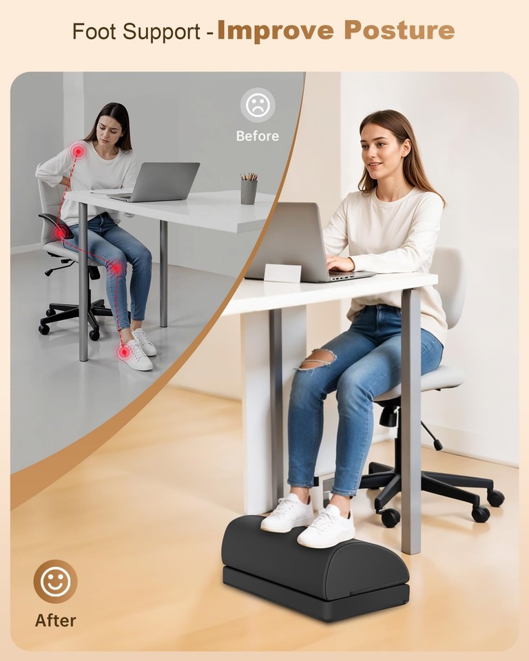 Foot Rest for Under Desk at Work, Heated Foot Stool with Vibration ...