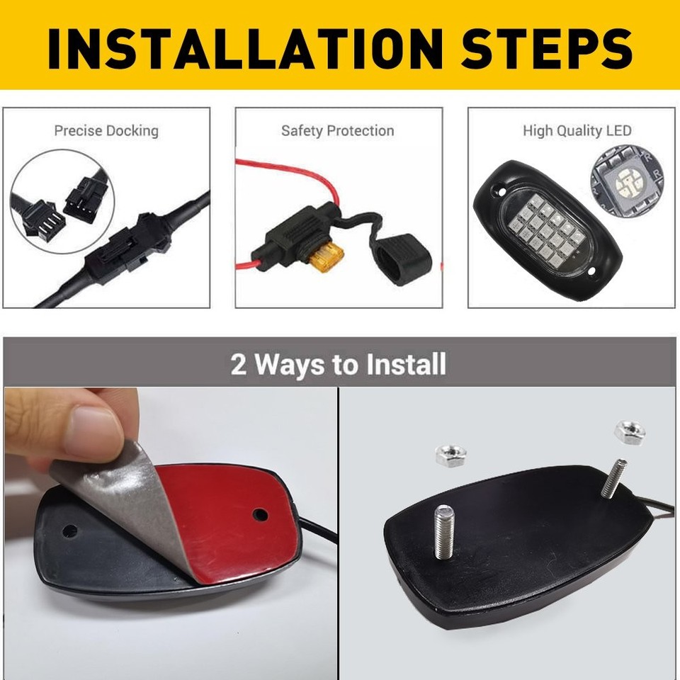 8Pod RGB LED Rock Lights Offroad Music Bluetooth Wireless Underglow ...