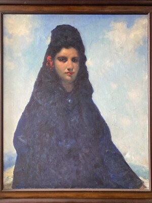 🔥 Fine Antique Old Impressionist Spanish Woman Portrait Oil Painting ...
