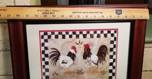 18" FRAMED ART/PRINT~ROOSTERS CHECKERBOARD FARM HOUSE KITCHEN DECOR ...