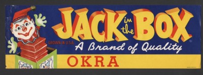 JACK IN THE BOX crate label 1950s OKRA toy image clown | eBay