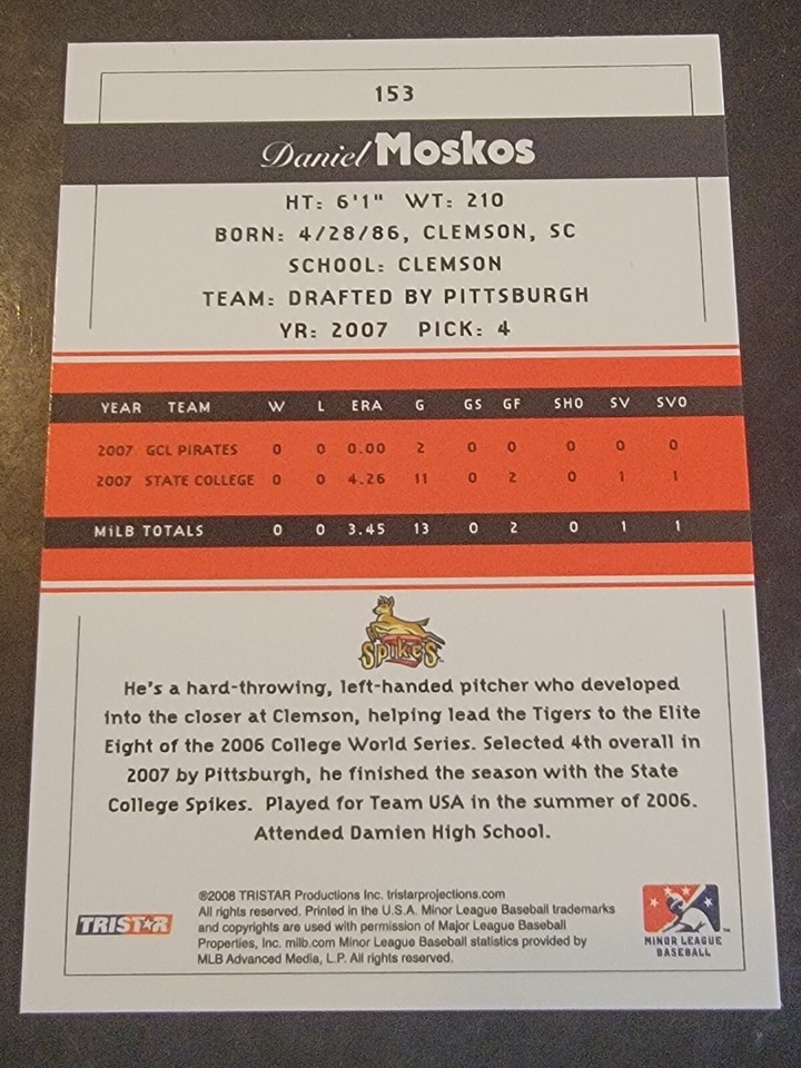 2008 TRISTAR PROjections Baseball #153 Daniel Moskos | eBay