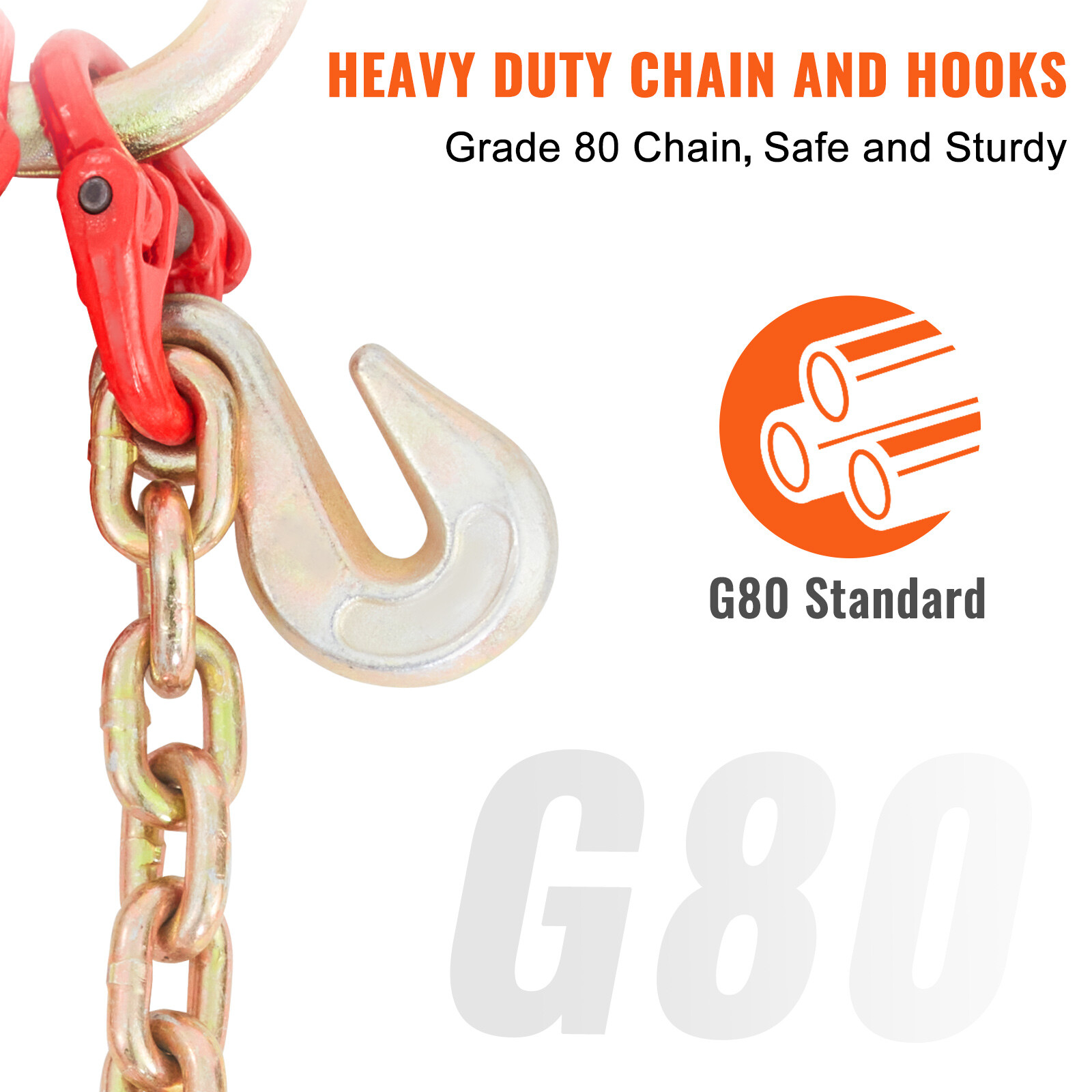 5/16'' x 3' G80 Tow Chain J Hook V-Chain Bridle w/RTJ Hooks 9620lbs ...