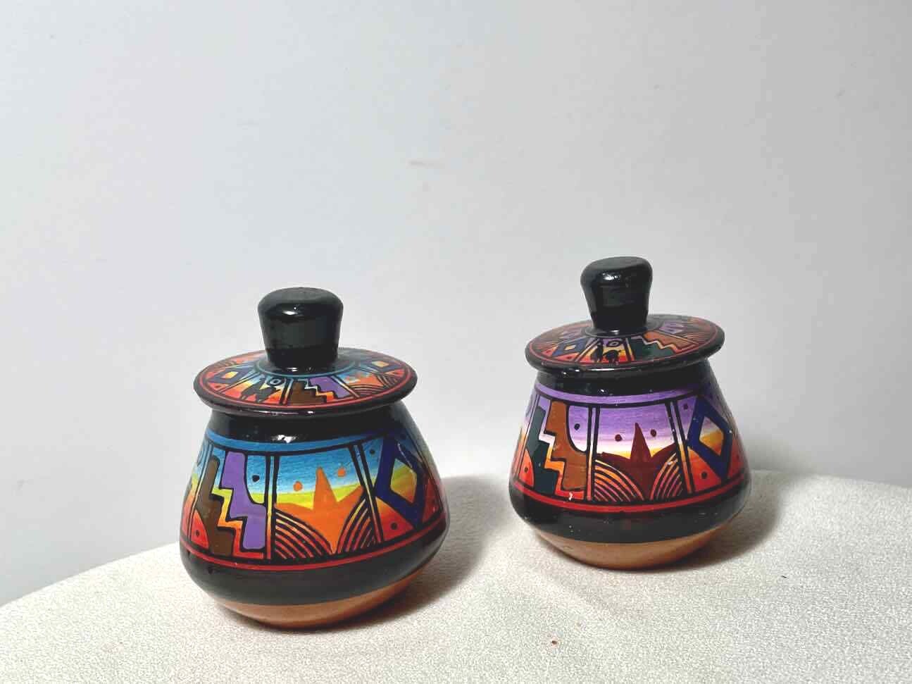 Mini Terracotta Pots w Lids Multicolor 2.25in x 2in Signed • 2• Vintage ...