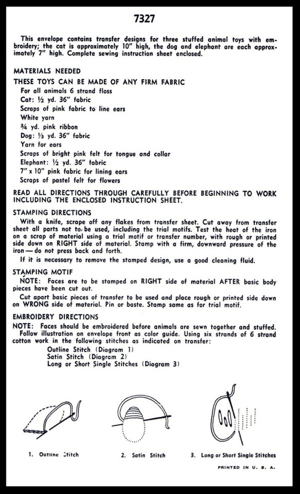 Simplicity #7327 ~3~ Stuffed Animals TOYS Fabric Pattern Elephant Dog ...