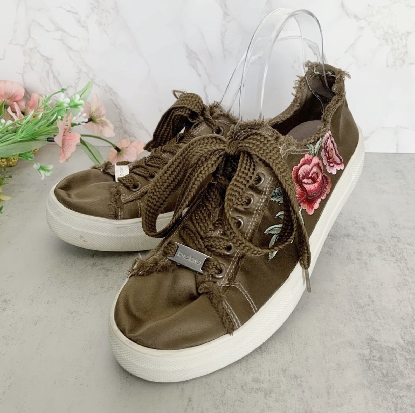 Bebe Sport Embroidered Rose Platform Laceup Sneakers,… - Gem