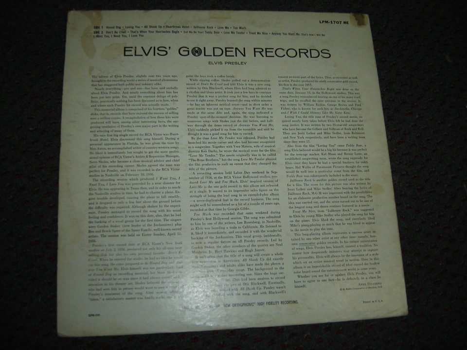 Elvis Presley - Elvis Golden Records 1958 USA Reissue Mono Long Play LP ...