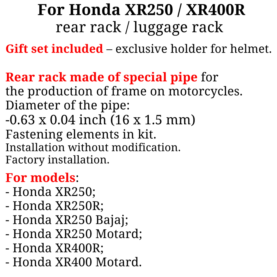 For Honda XR250R rear rack rear luggage rack XR400R Motard XR250 Baja ...