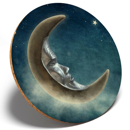 1 x Cool Nighttime Moon & Star - Round Coaster Kitchen Student Kids ...