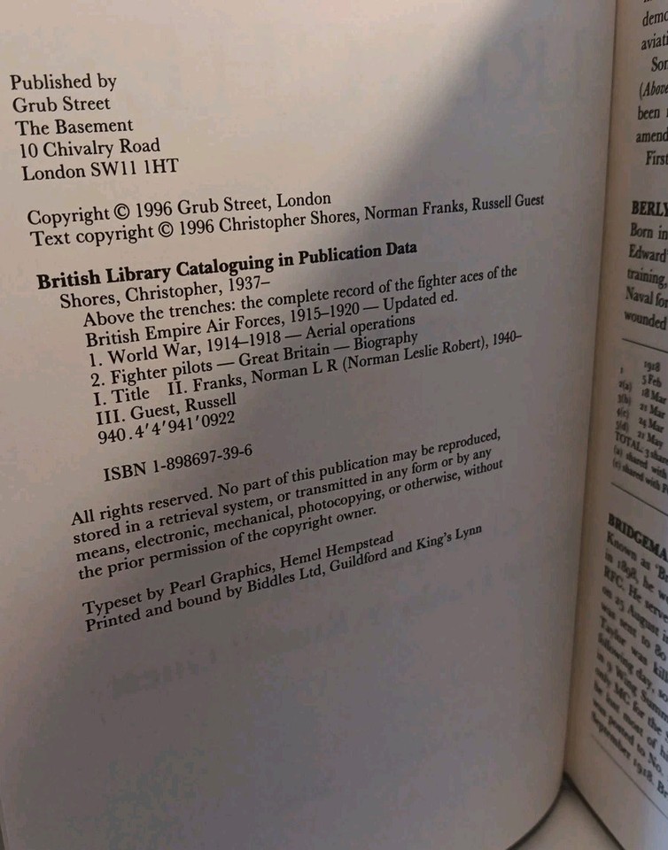 Above the Trenches Supplement : A Complete Record of the Fighter Aces ...