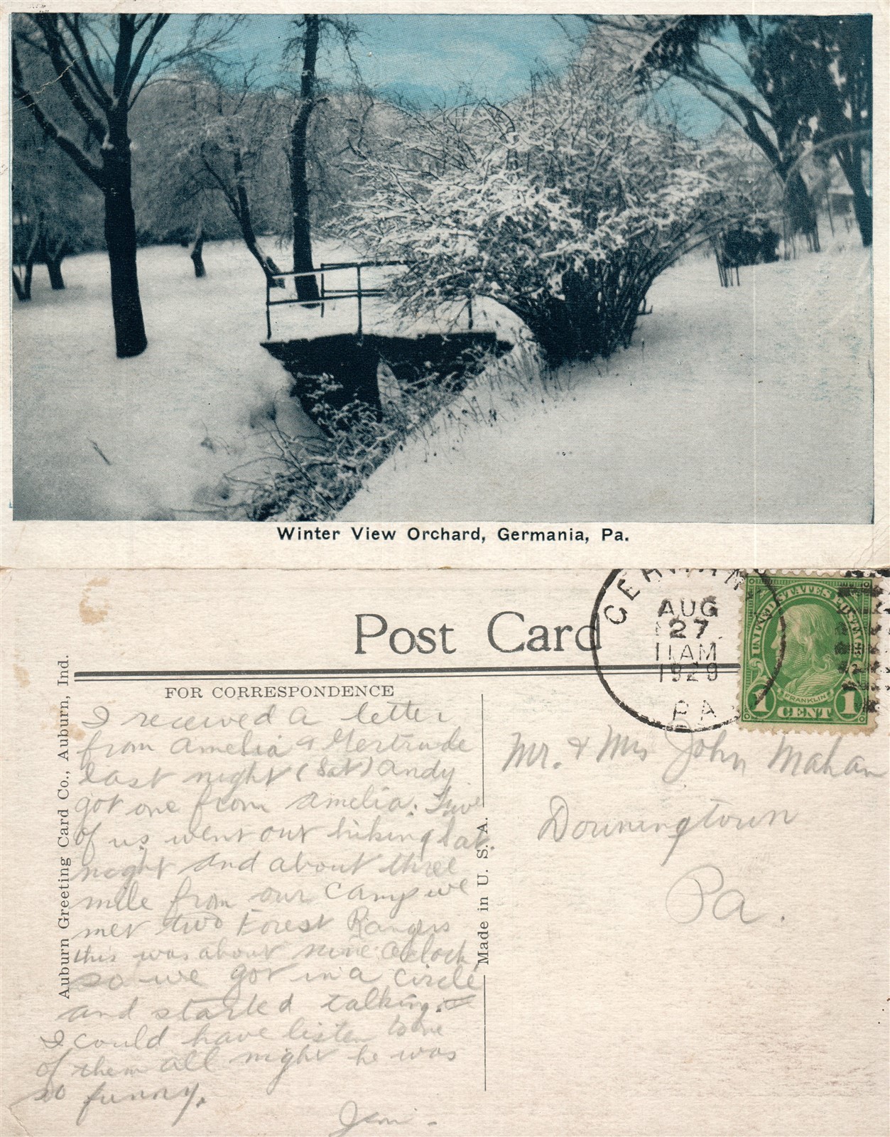 GERMANIA PA WINTER VIEW ORCHARD 1929 ANTIQUE POSTCARD w/ CORK CANCEL | eBay