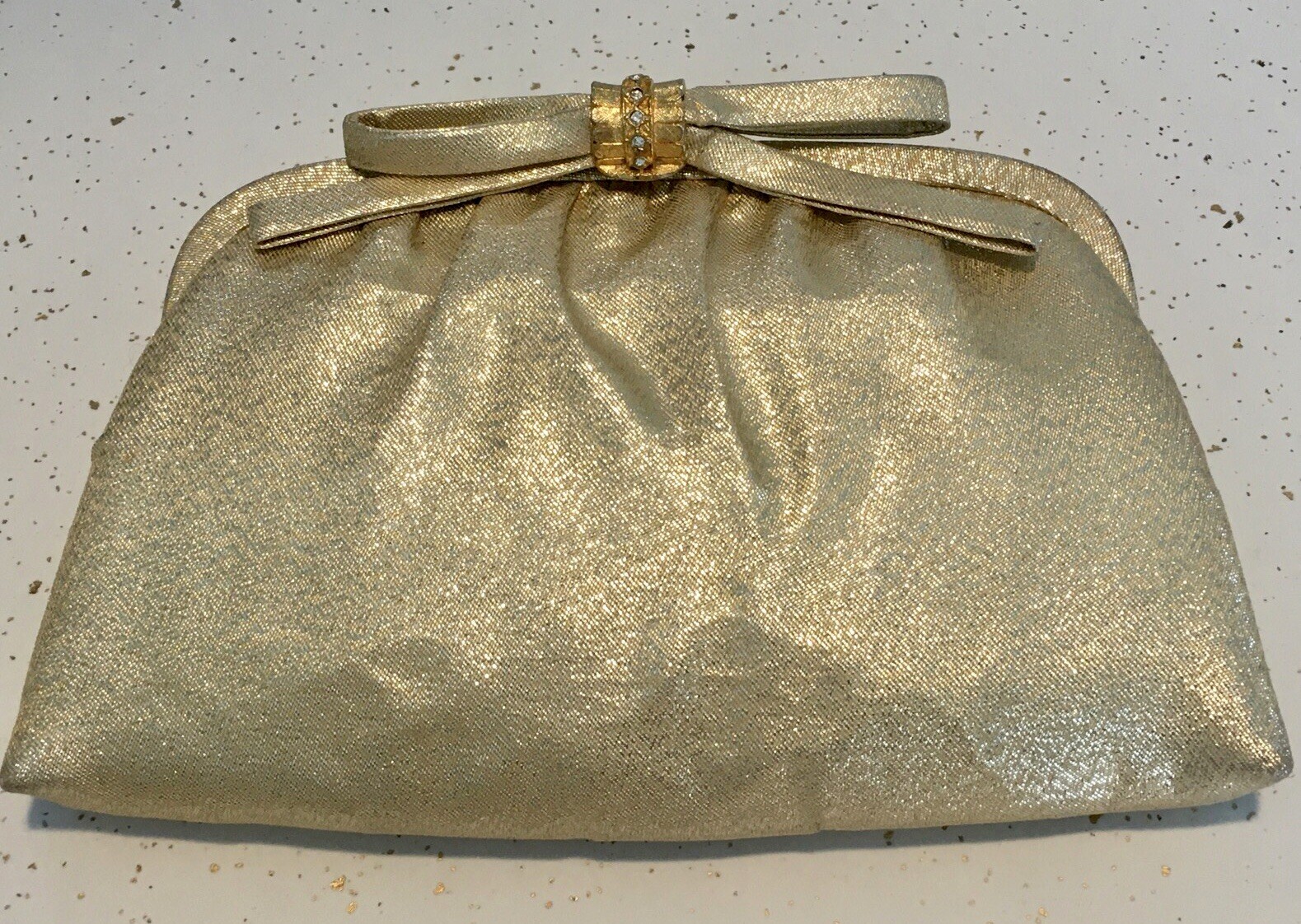 VTG 1960s GLAM Gold Lamé AFTER FIVE Rhinestone/Bow CO… - Gem