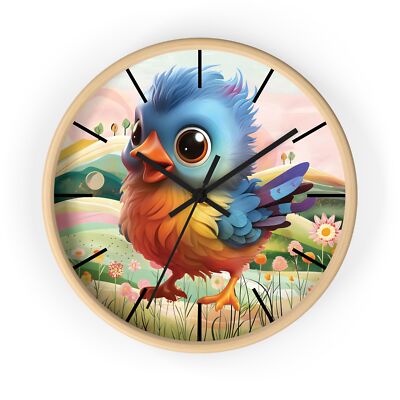 Bird Wall Clock Rainbow Design Analog Clock 10" Wood Frame Bird Lover ...