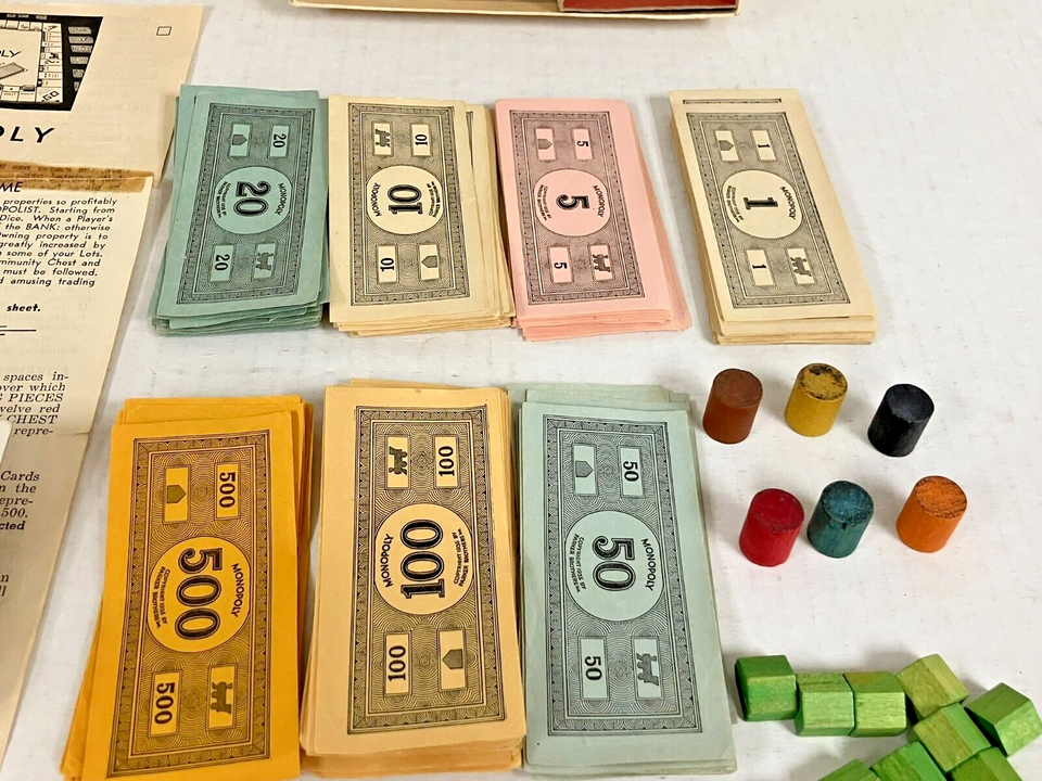 Vintage WWII Monopoly Board Game 1941-1946 Blue Box with Wood Cylinder ...