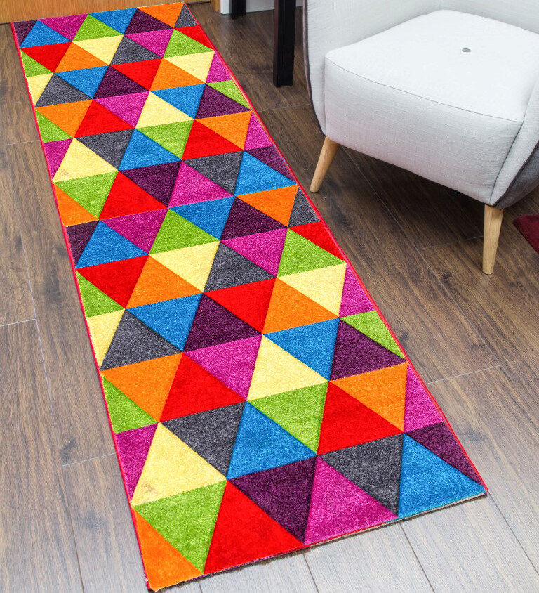 Multi Coloured Rugs Runners Carpet Rainbow Design Mat Hand Carved ...