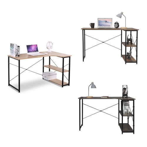 Corner Computer Desk L-shaped Work Study PC Table w/ Shelves ...
