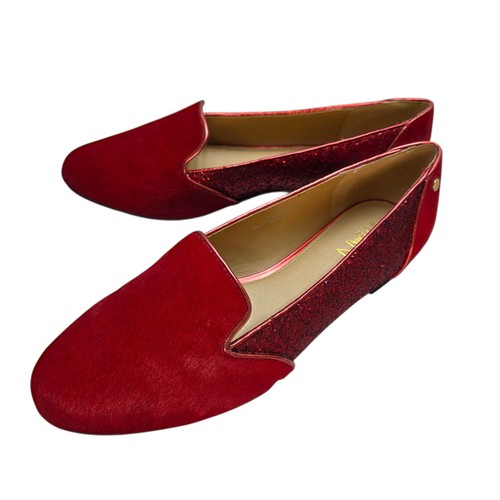 IMAN Calf Hair Red Glotter Slip On Loafer Leather Shoes Size 9W NEW ...