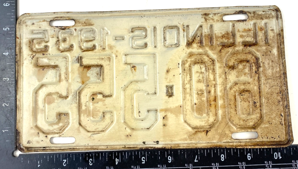 Vintage Illinois 1935 Auto License Plate 60-555 Garage Man Cave Pub ...