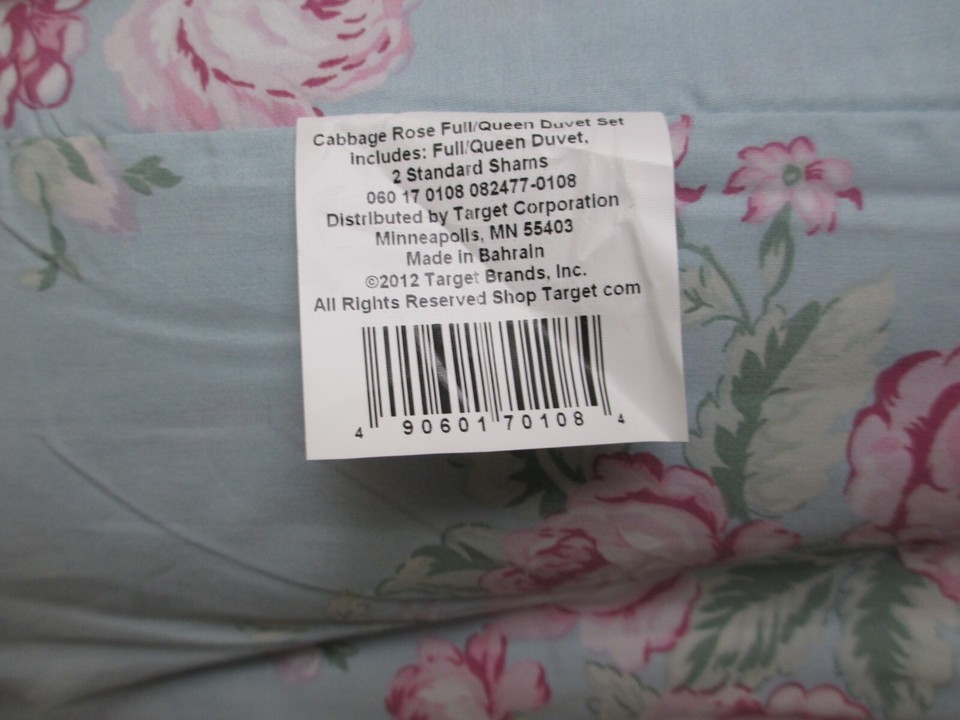 Simply Shabby Chic Blue Pink Cabbage Rose Ruched Duvet Set - Full/Queen ...