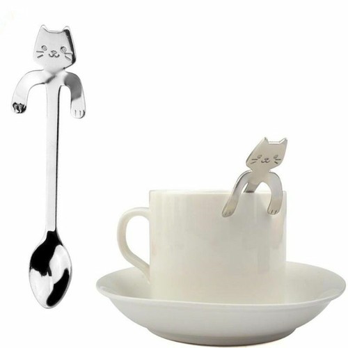 Cute Cat Stainless Steel Ice Cream Cocktail Teaspoons Coffee Soup Tea ...
