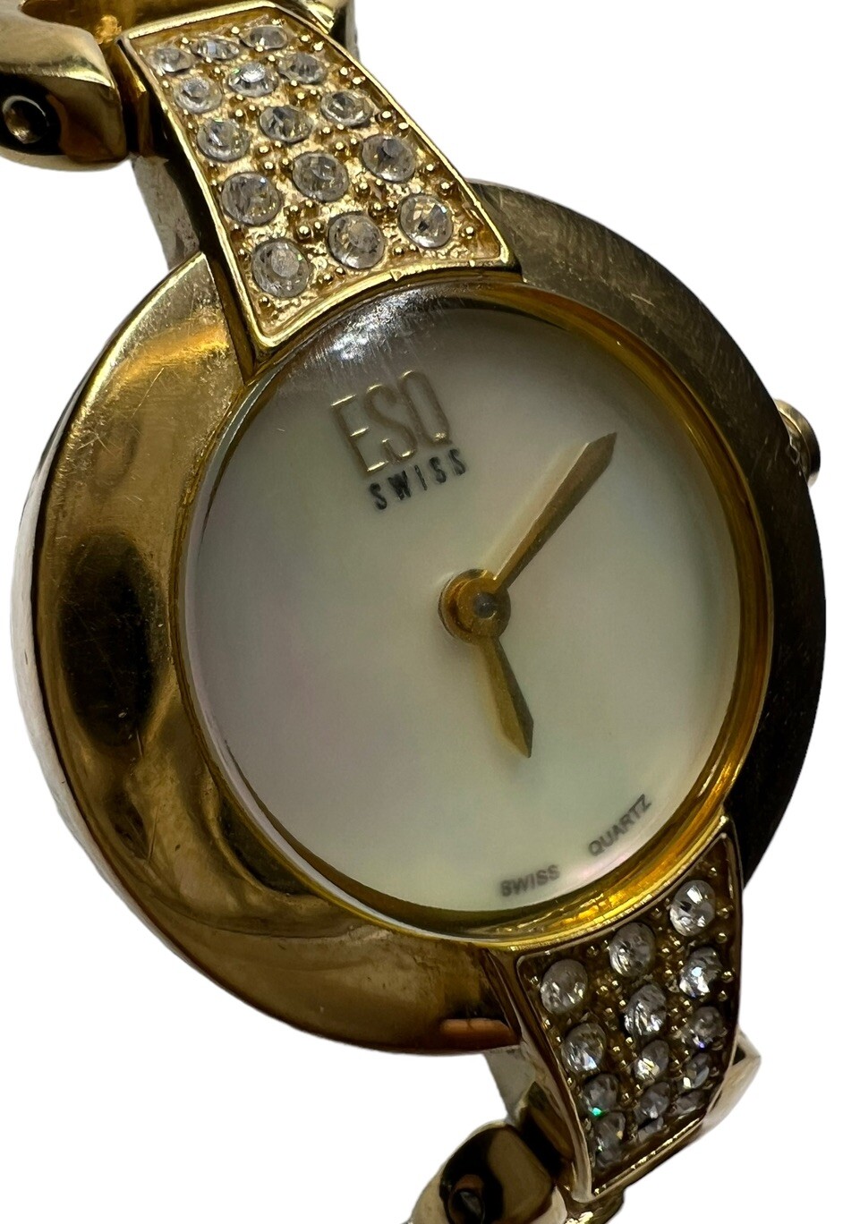 ESQ Movado Watch Women Gold Tone 23mm Pave Mother of Pearl New Battery ...