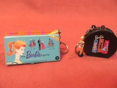 LOT OF 2 BARBIE KEYCHAINS BASIC FUN BARBIE GAME & HAT BOX WITH ...