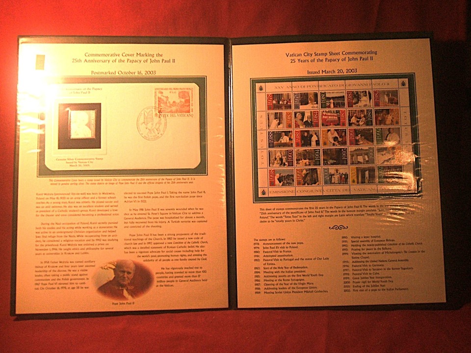 Pope John Paul ll Official Commemorative Stamp Presentation No Reserve ...