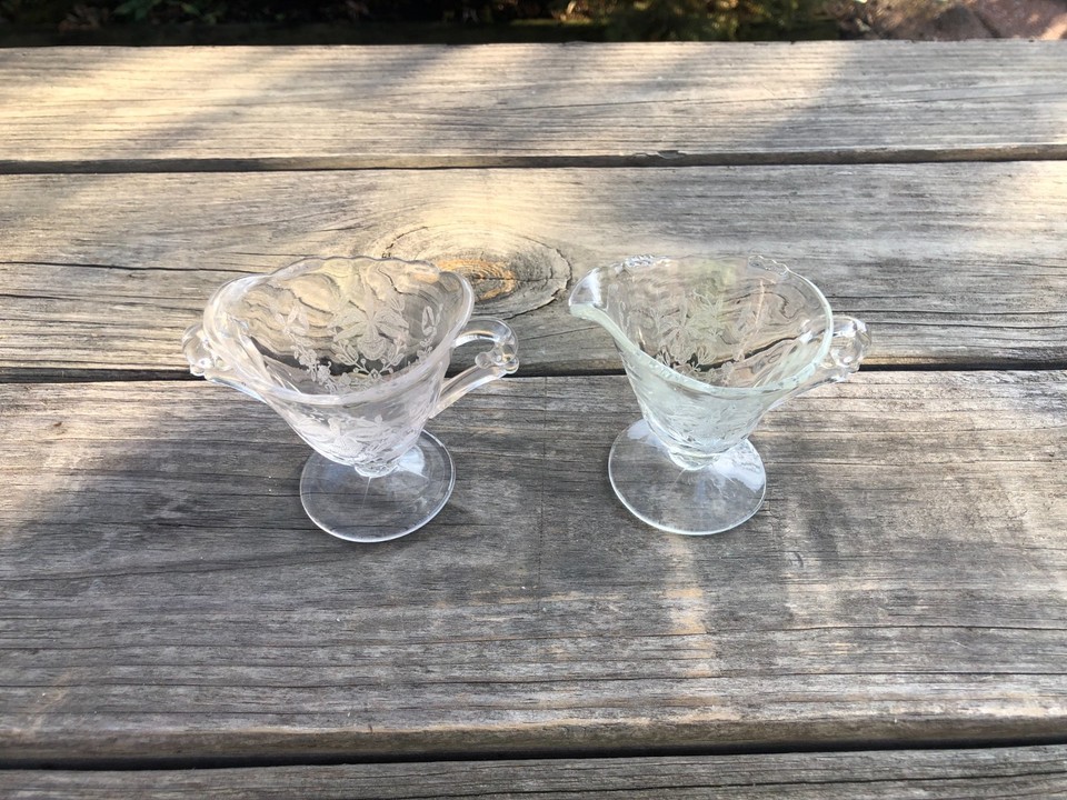 Vintage Heisey Blown Glass Etched Orchid Pattern Creamer and Open Sugar ...