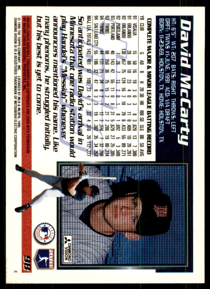 1995 Topps. David McCarty Baseball Cards #98 | eBay