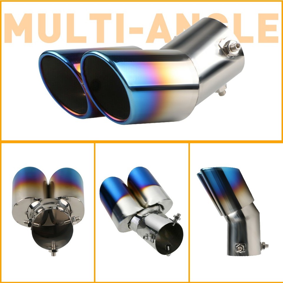 Universal Twin Dual Exhaust Pipe Trim Tip Tail Muffler Stainless Steel ...