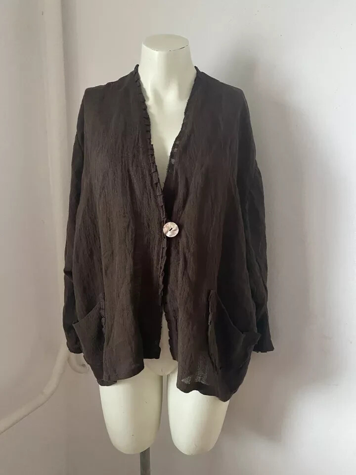 Hopsack linen Langenlook jacket. Brown size L/XL sk98 - Gem