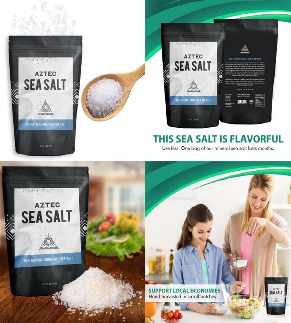Aztec Coarse Unrefined Sea Salt 100 Natural Gourmet Kosher 8oz 1 for ...