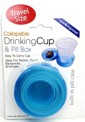Collapsible Drinking Cup & Pill Box Case Organizer Vitamin Medicine ...