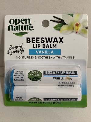 OPEN NATURE Beeswax LIP BALM Vanilla scented w/ Vitamin E 2027 Sealed ...